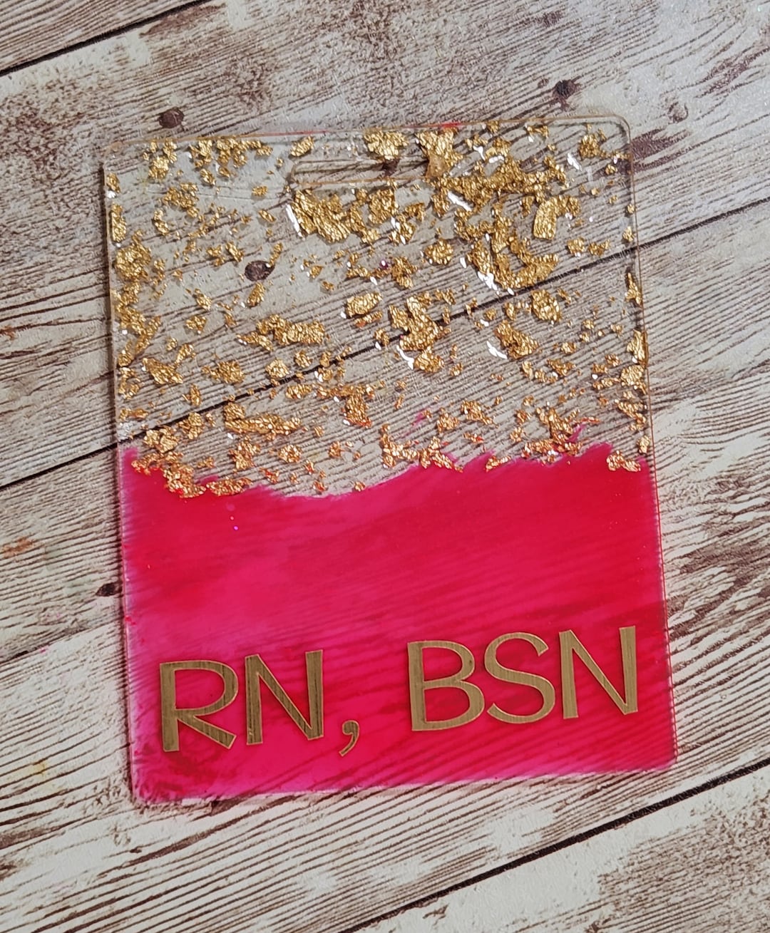 Neon Pink & Gold Foil RN, BSN Extended Horizontal Badge Buddy for ...