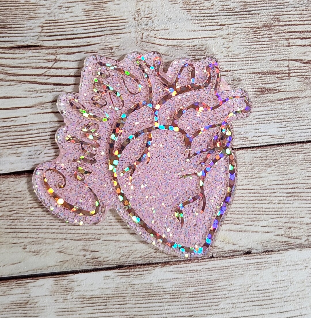 Pink Glitter & Rose Gold Anatomical Heart Cardiology Nurse Resin Badge ...