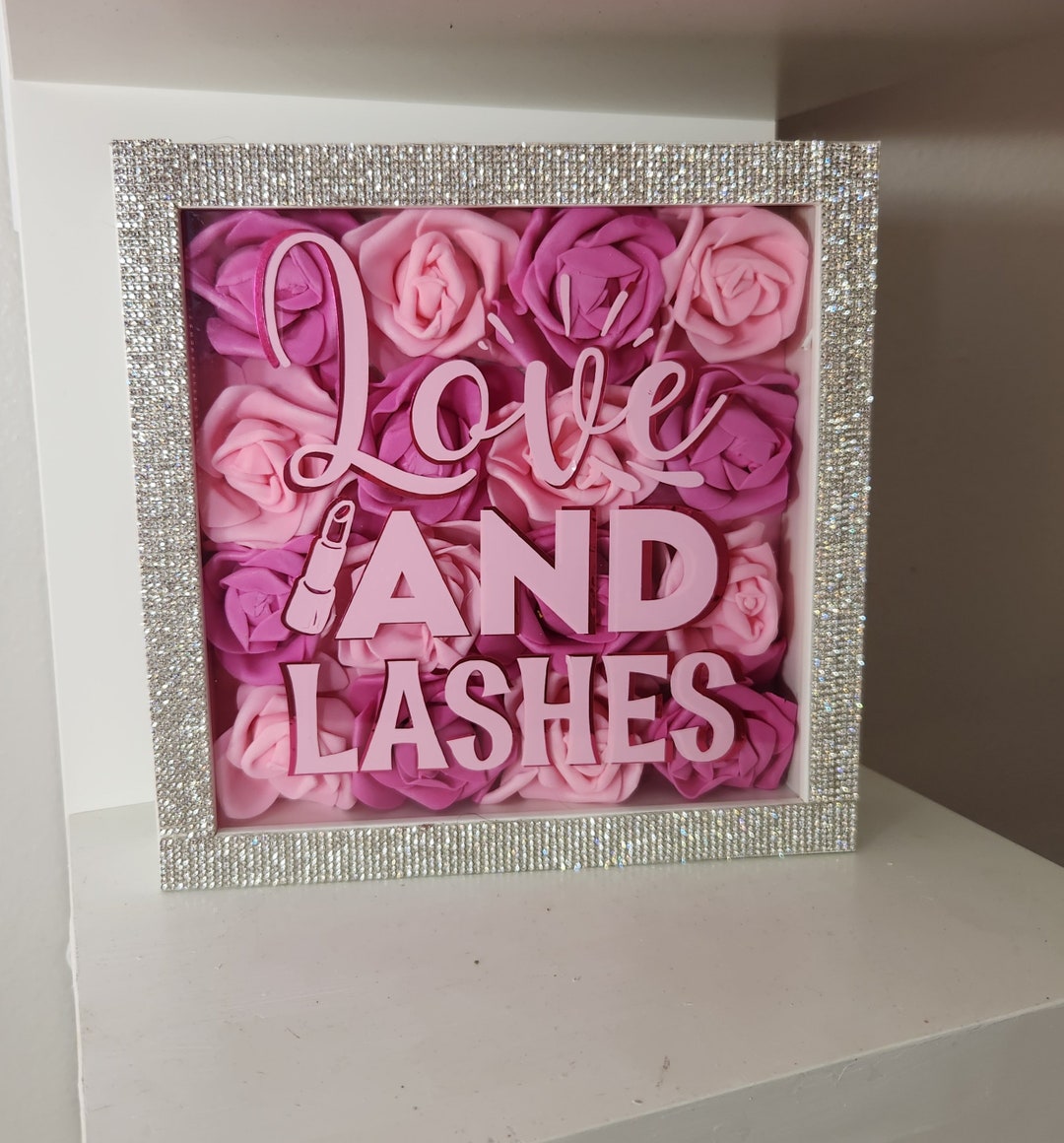 Pink Rose love and Lashes Shadow Box. Glam Wall Decor. Glam Home Decor ...
