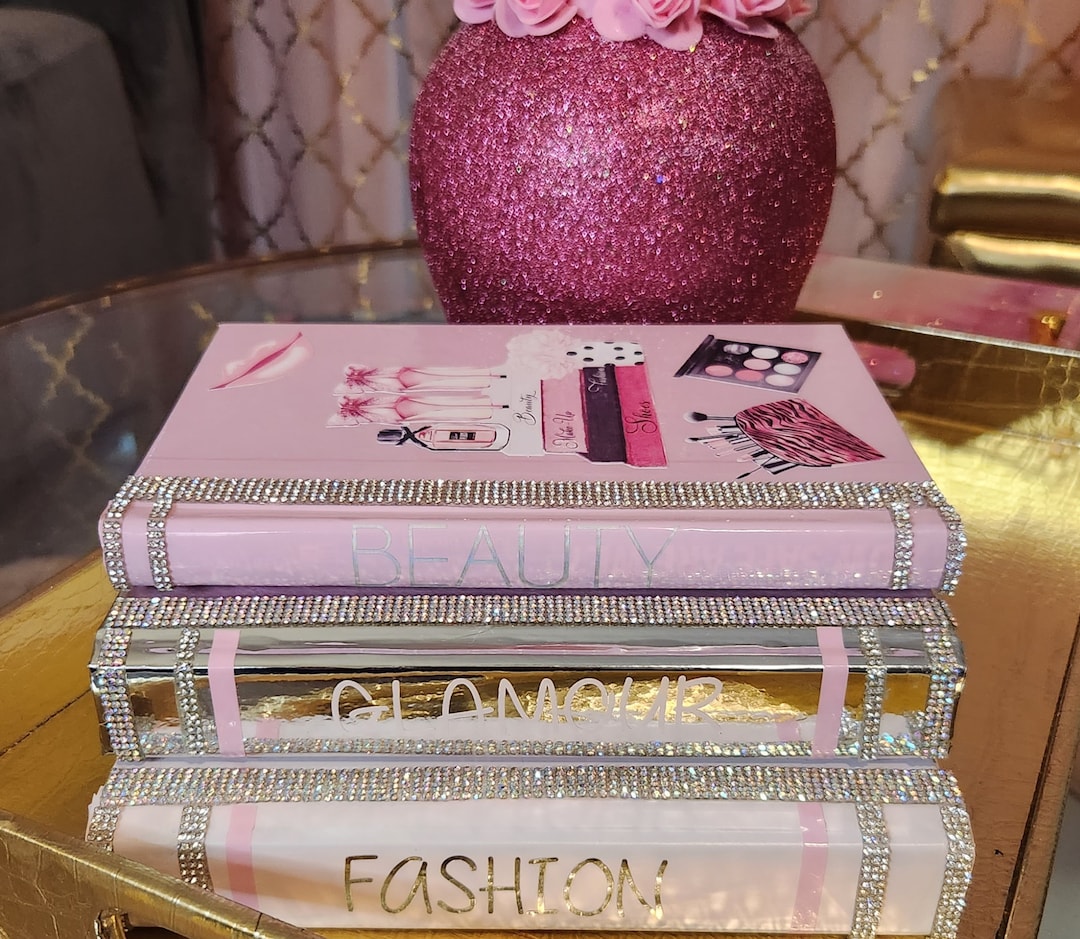 Glam Book Stack set of 3. Custom Coffee Table Decor. Pink, Light Pink ...