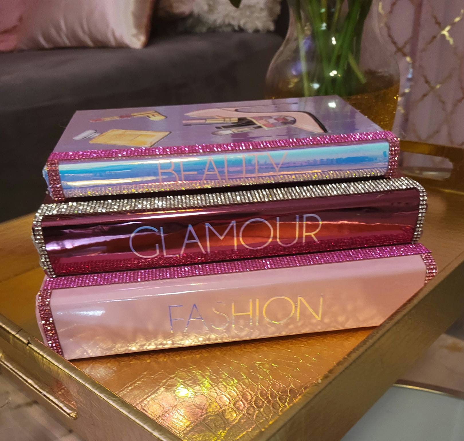 Glam Book Stack set of 3. Custom Coffee Table Decor. Pink, Opal ...