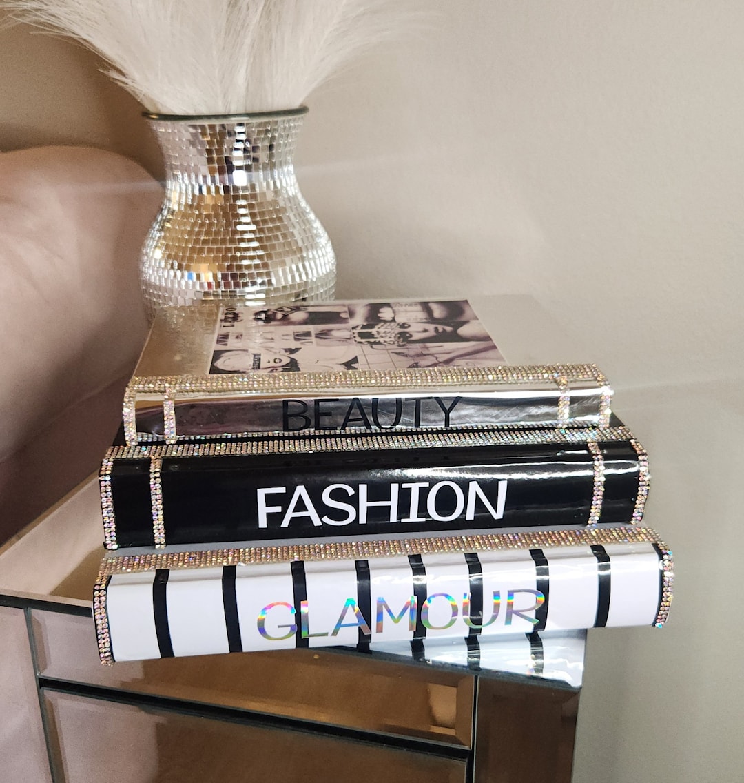 Coffee Table Book Stack set of 3. Glam Book Stack. Black, Metallic ...