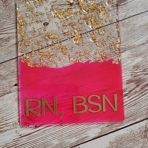 Neon Pink & Gold Foil RN, BSN Extended Horizontal Badge Buddy for ...