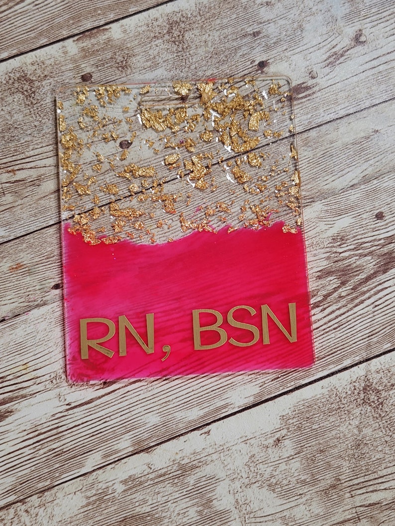 Neon Pink & Gold Foil RN, BSN Extended Horizontal Badge Buddy for ...