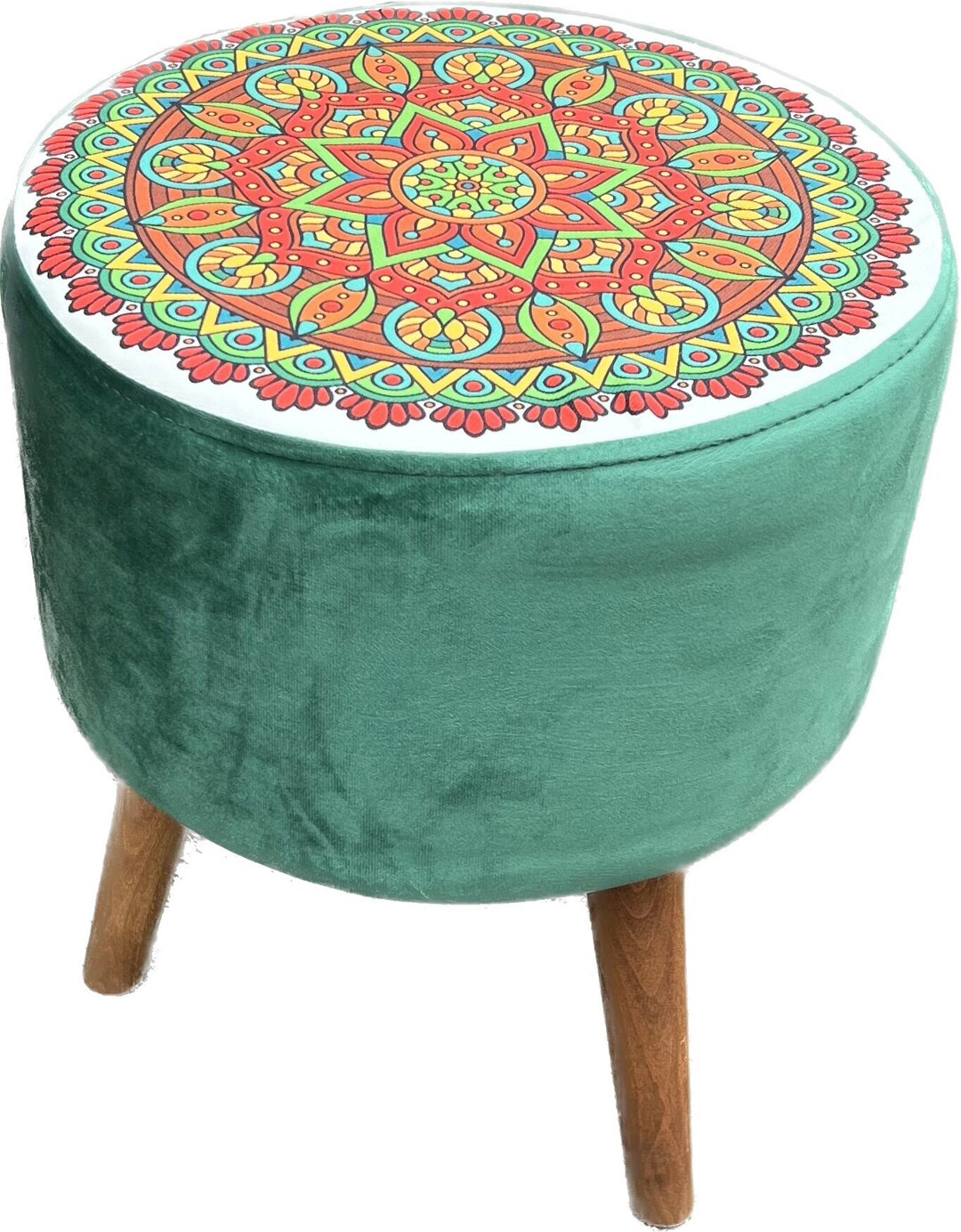 Bohemian Style, Green Mandala Pattern Unique Footstools UK With Wooden ...