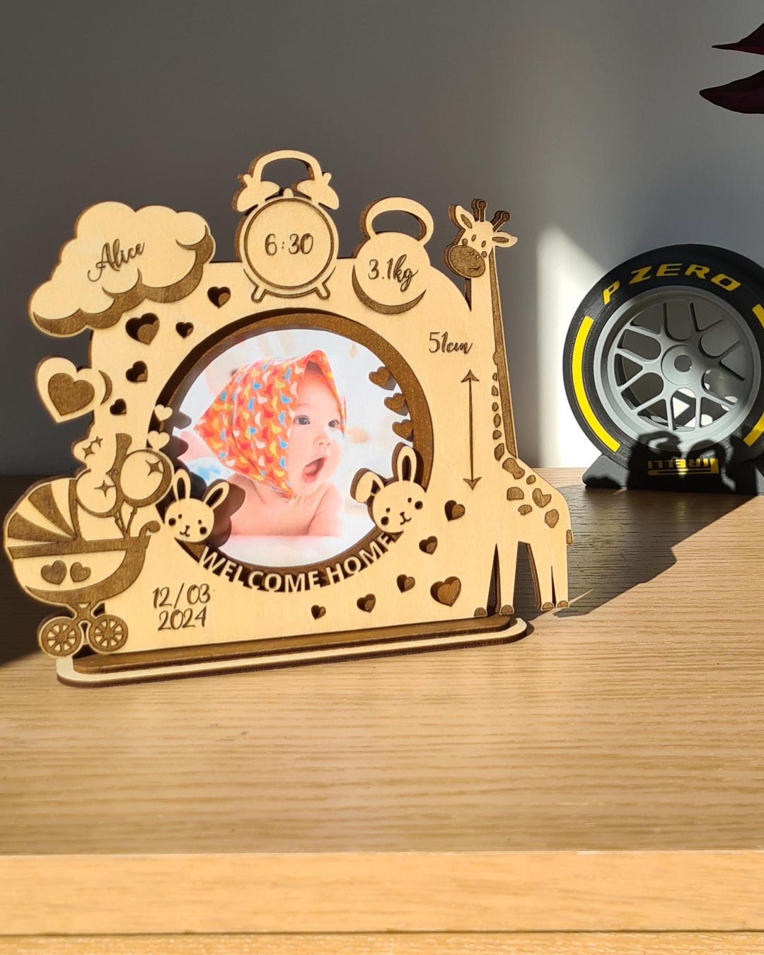 Personalized Baby Birth Frame Hand-painted Laser Cutted Wood Baby Name ...