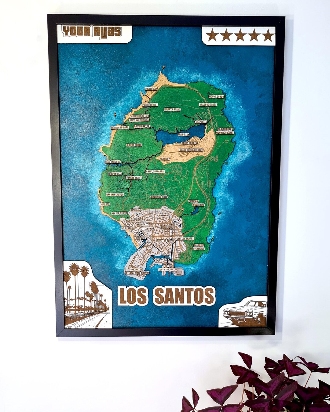 High Detail Los Santos 3D Wall Map Multicolor Unique Decorative Gift ...
