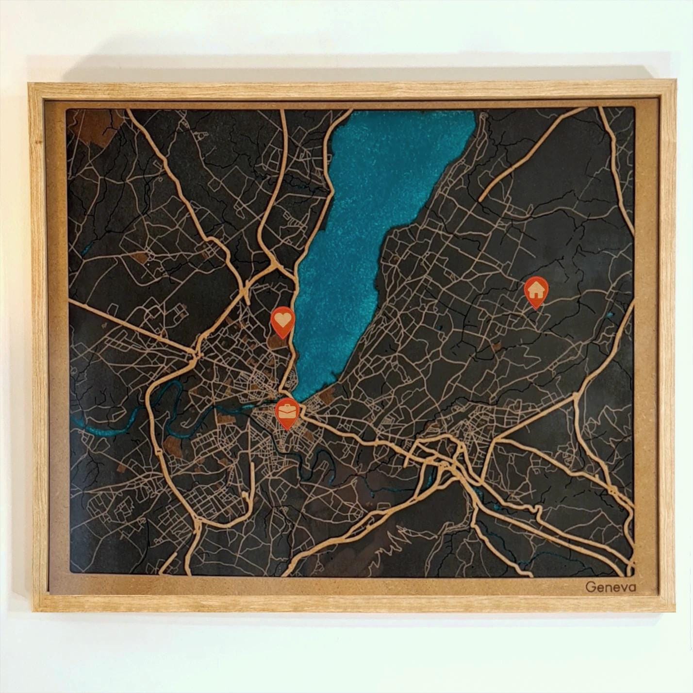 3D Wooden Map of Geneva Switzerland 3D City Map Wall Art, Personalized ...