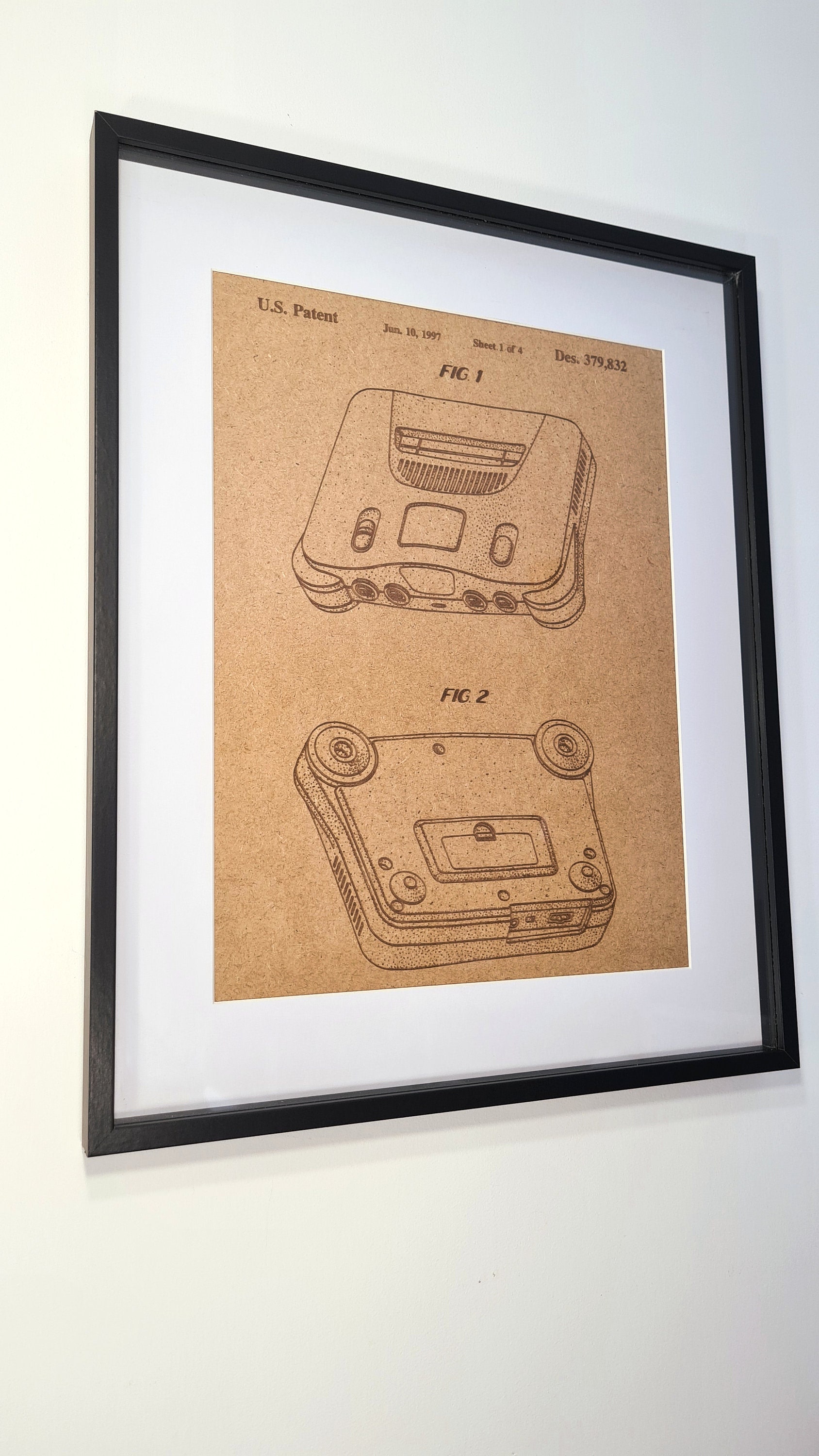 Nintendo N64 Game Console Retro Wall Art Decorative Patent Framed Wood ...