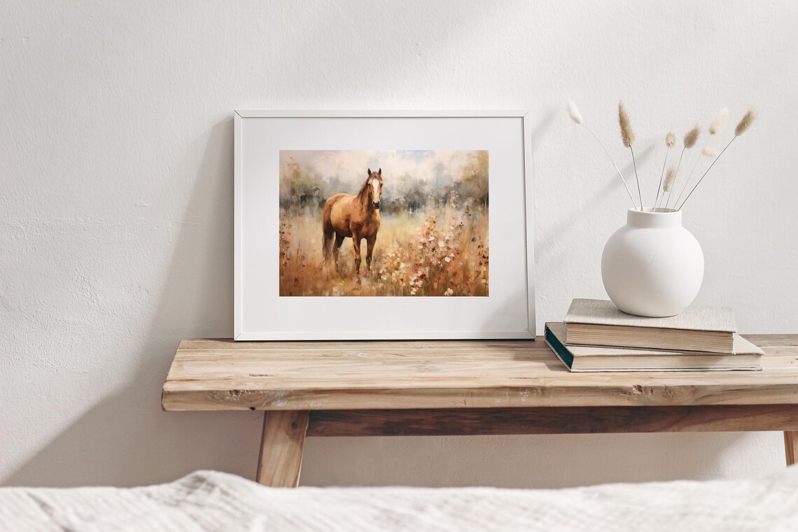 Vintage Horse Wall Art, Farmhouse Nursery Animal Print, Rustic Horse ...