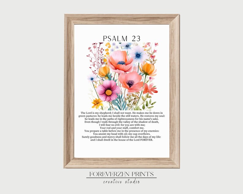 PSALM 23 Floral Scripture Art Bible Quote Wall Art Modern Christian Art ...