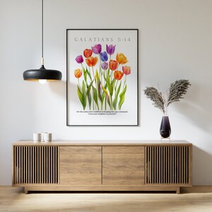 Galatians 5:14 Bible Verse Wall Art, Spring Floral Print, Christian ...