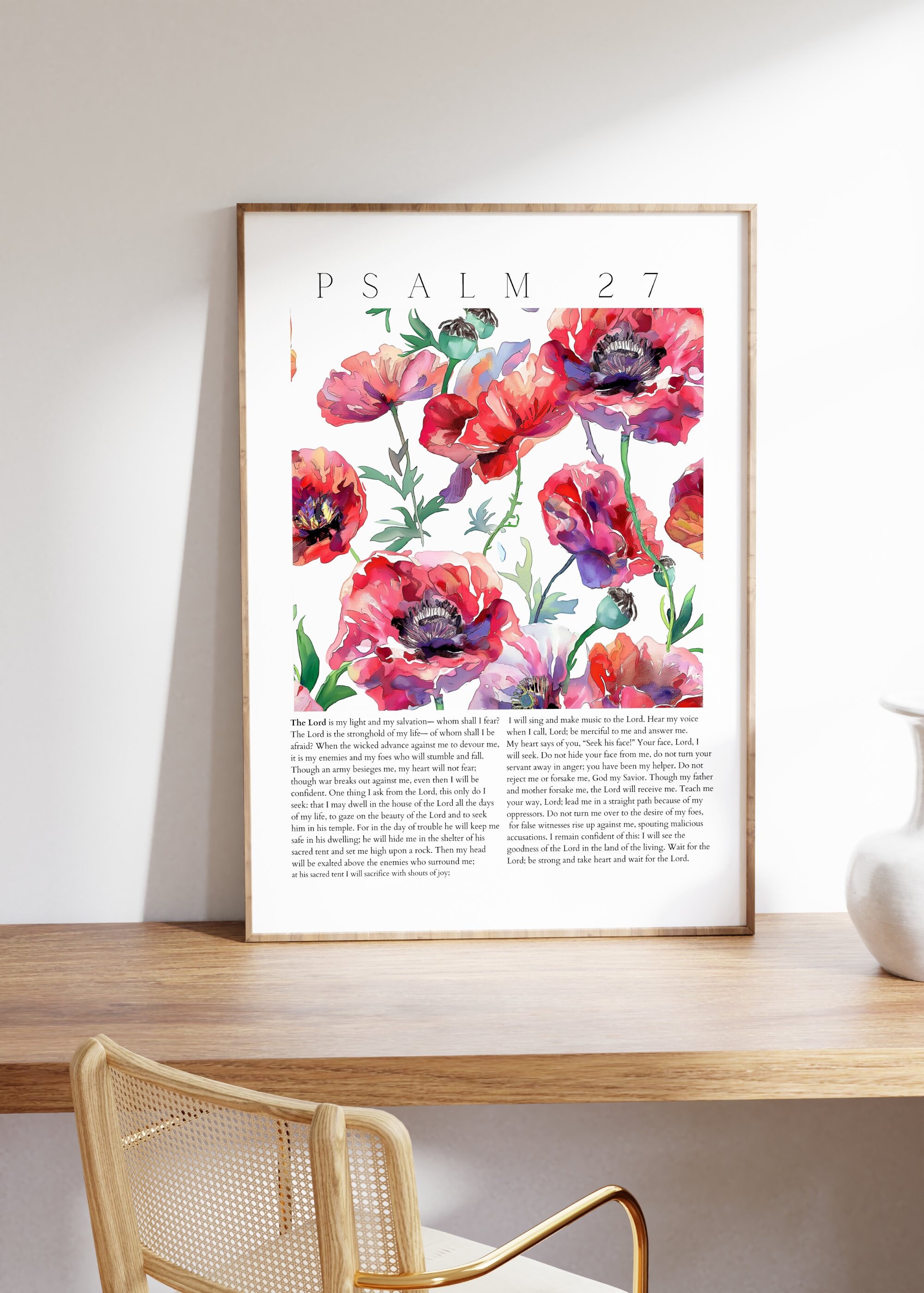 Psalm 27 Bible Verse Wall Art, Spring Floral Print, Christian Modern ...