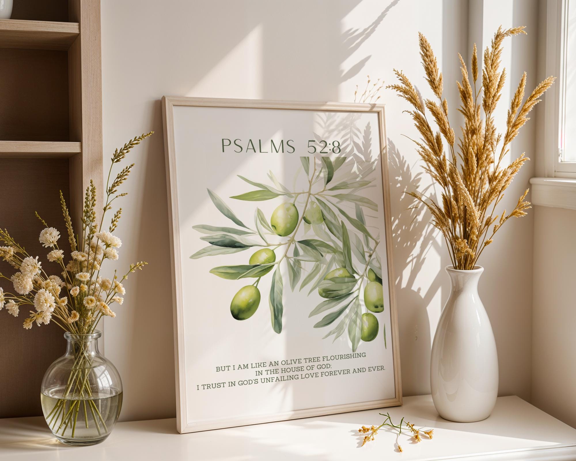 Psalm 52:8 Wall Art Printable, Olive Branch Scripture Decor, Bible ...