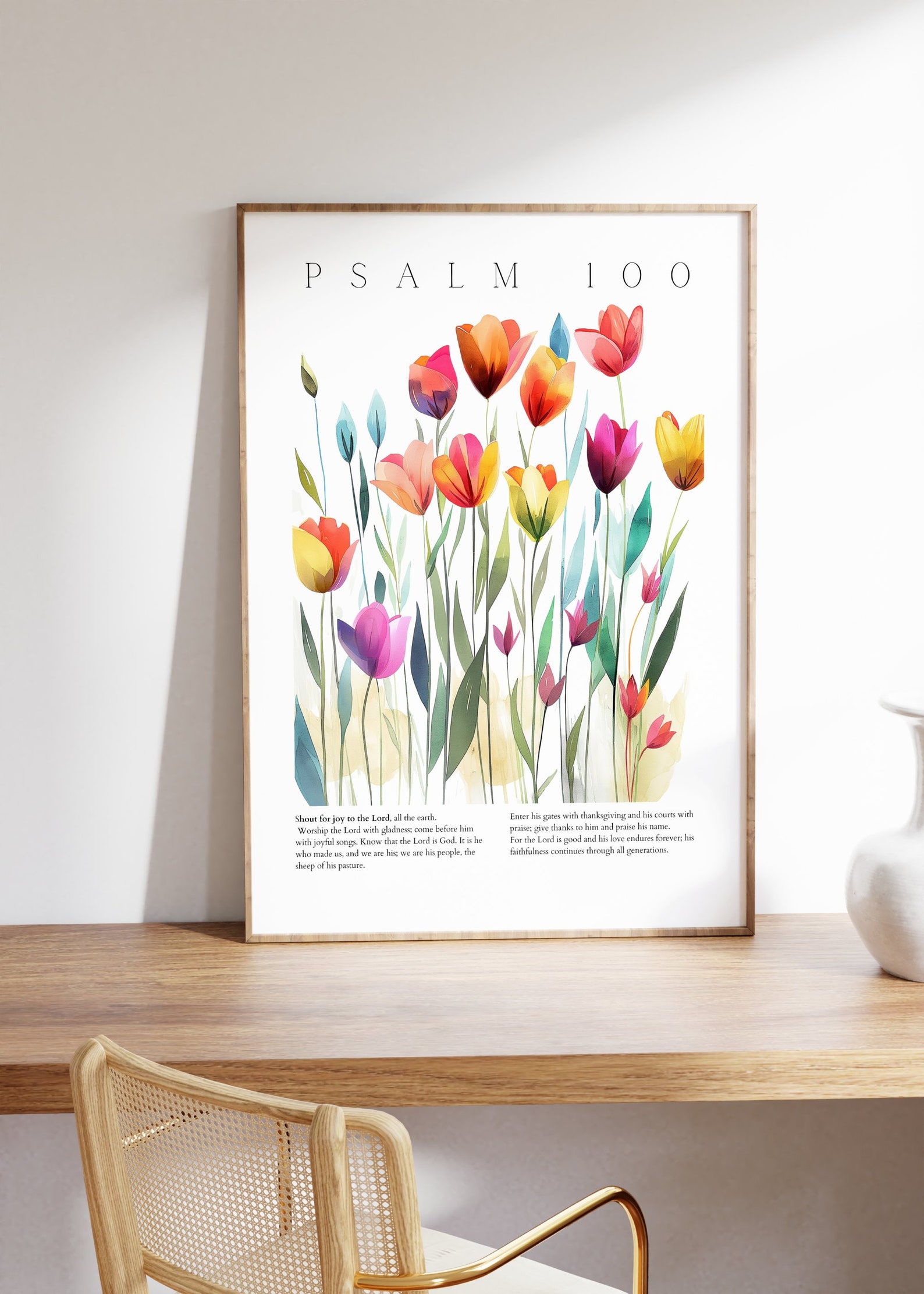 Psalm 100 Bible Verse Wall Art, Spring Floral Print, Christian Modern ...