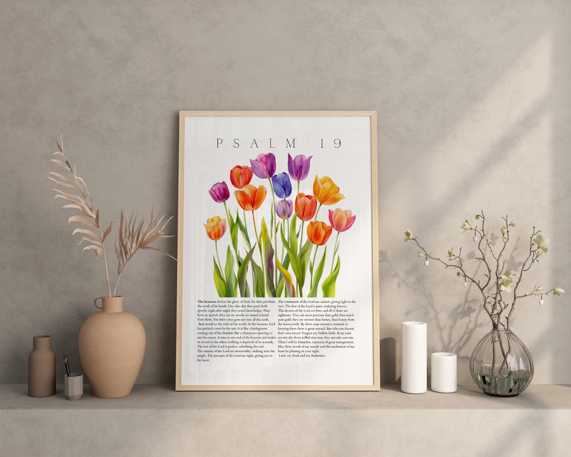 Floral Bible Verse Wall Art Psalm 19 Tulip Flowers Poster Boho Home ...
