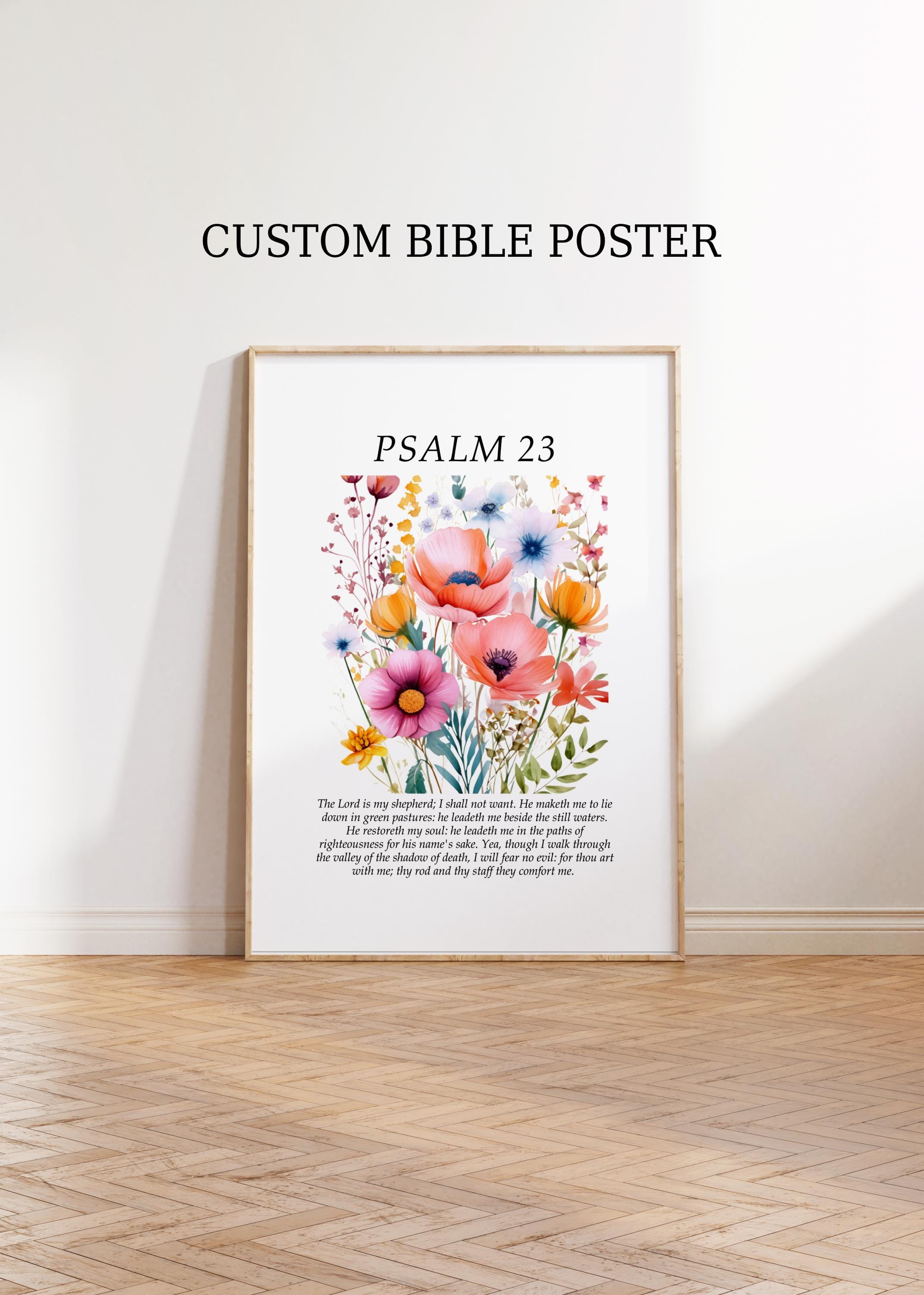 Customizable Floral Psalm Premium Poster, Christian Wall Art, Custom ...