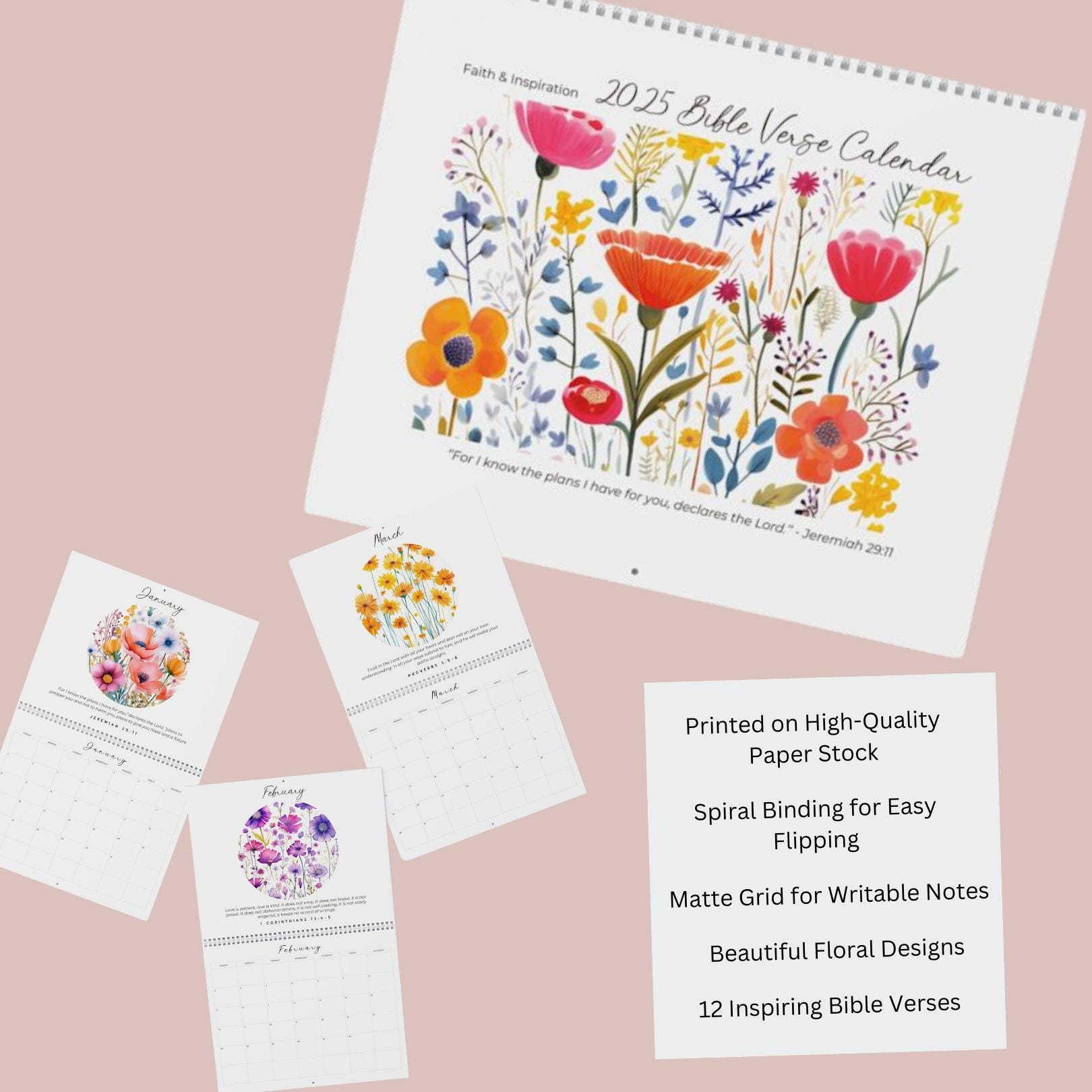 2025 Bible Verse Wall Calendar, Inspirational Floral Scripture ...