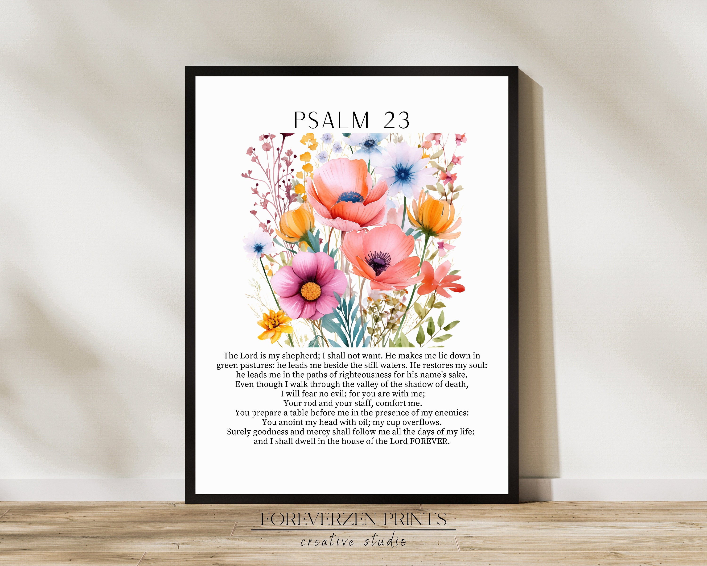 PSALM 23 Floral Scripture Art Bible Quote Wall Art Modern Christian Art ...