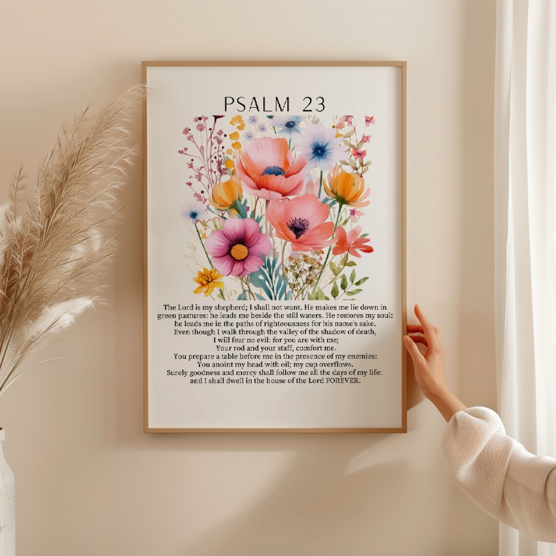 PSALM 23 Floral Scripture Art, Bible Quote Wall Art, Modern Christian ...