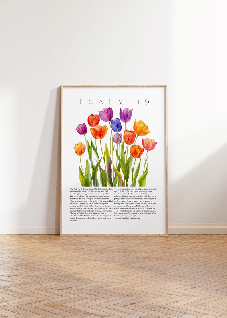 Floral Bible Verse Wall Art Psalm 19 Tulip Flowers Poster Boho Home ...