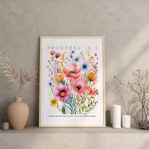 Floral Scripture Art, Botanic Bible Verse, Proverbs 16:3 Bible Verse ...