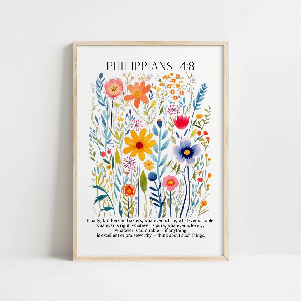 Philippians 4:8 Floral Bible Verse Print – Botanical Scripture Wall Art ...