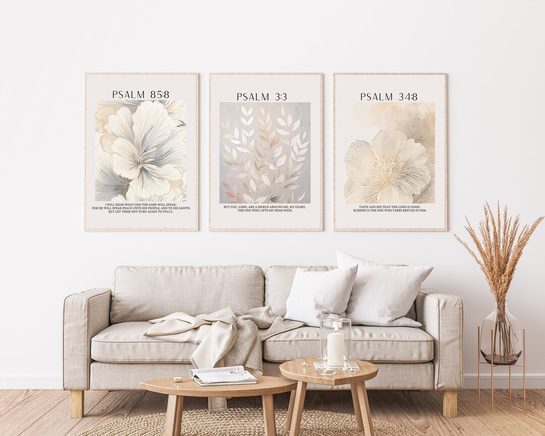 Abstract Floral Set of 3 Wall Art, Elegant Flowers Posters, Scripture ...