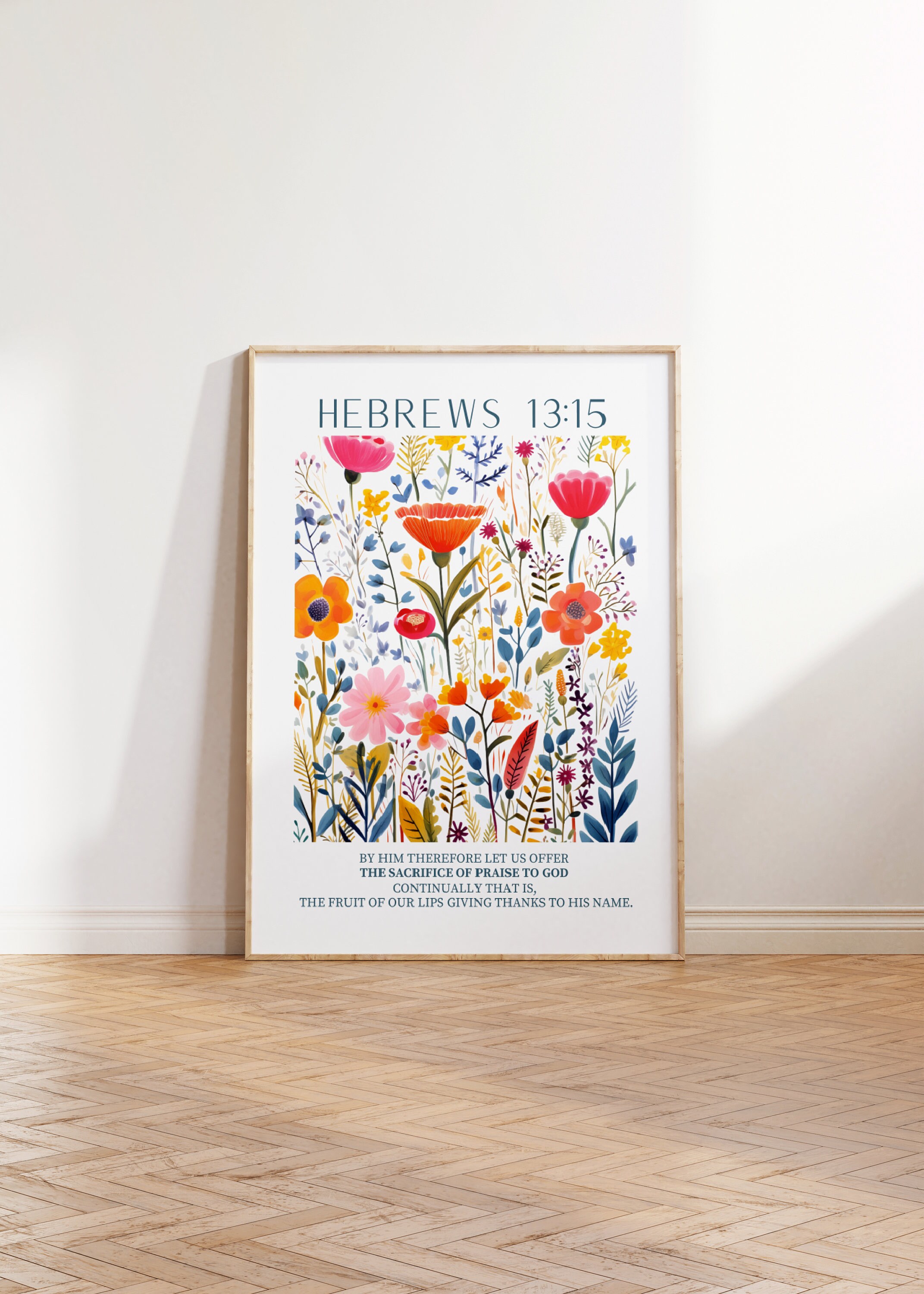 Set of 3 Bible Verse Wall Art, Digital Print, Colorful Flowers Wall Art ...