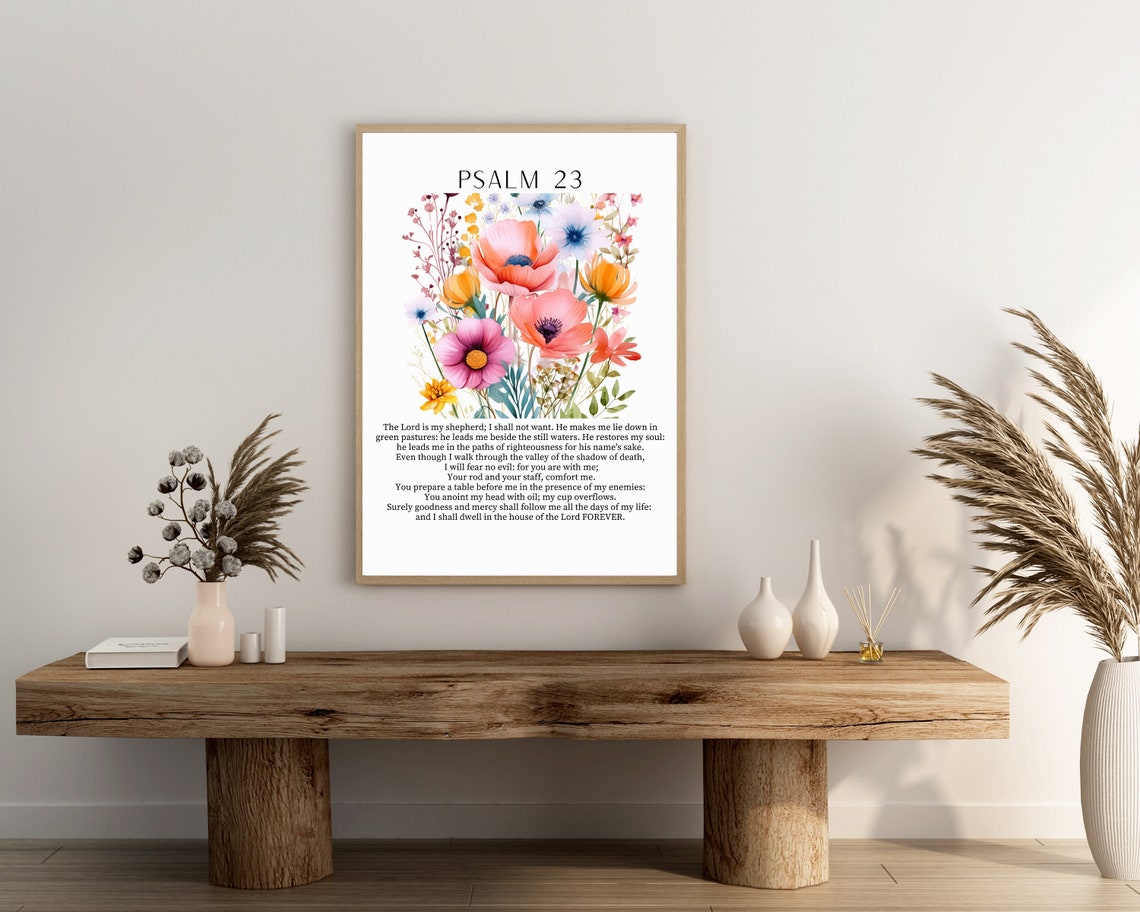 PSALM 23 Floral Scripture Art, Bible Quote Wall Art, Modern Christian ...