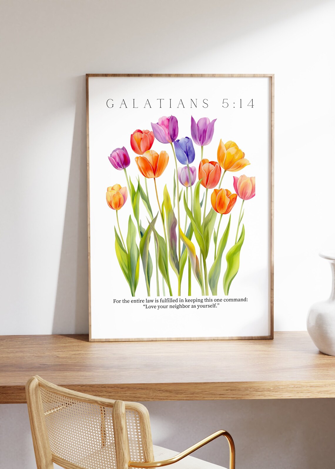 Galatians 5:14 Bible Verse Wall Art, Spring Floral Print, Christian ...