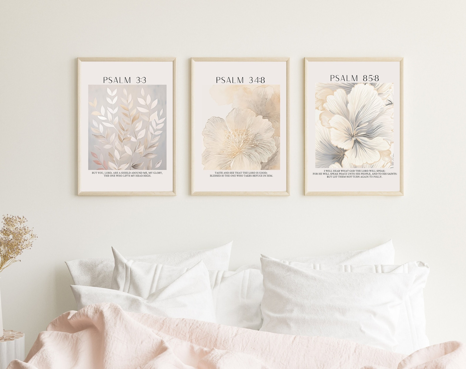 Abstract Floral Set of 3 Wall Art, Elegant Flowers Posters, Scripture ...