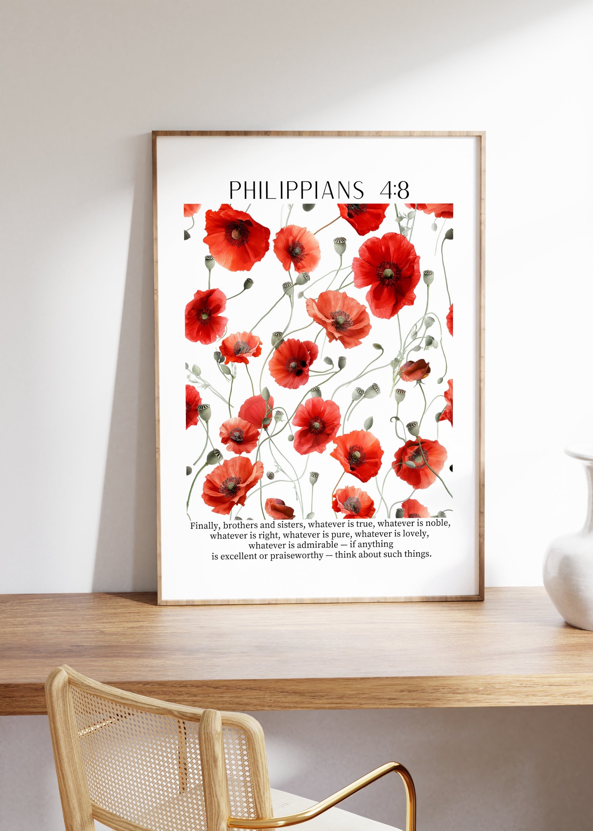 Philippians 4:8 Floral Scripture Art, Bible Verse Quote, Christian Wall ...