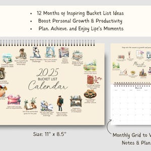 2025 Bucket List Wall Calendar | Monthly Goals Planner, Motivational ...