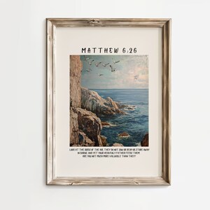 Matthew 6:26 Bible Verse Wall Art | Coastal Vintage Scripture Poster ...