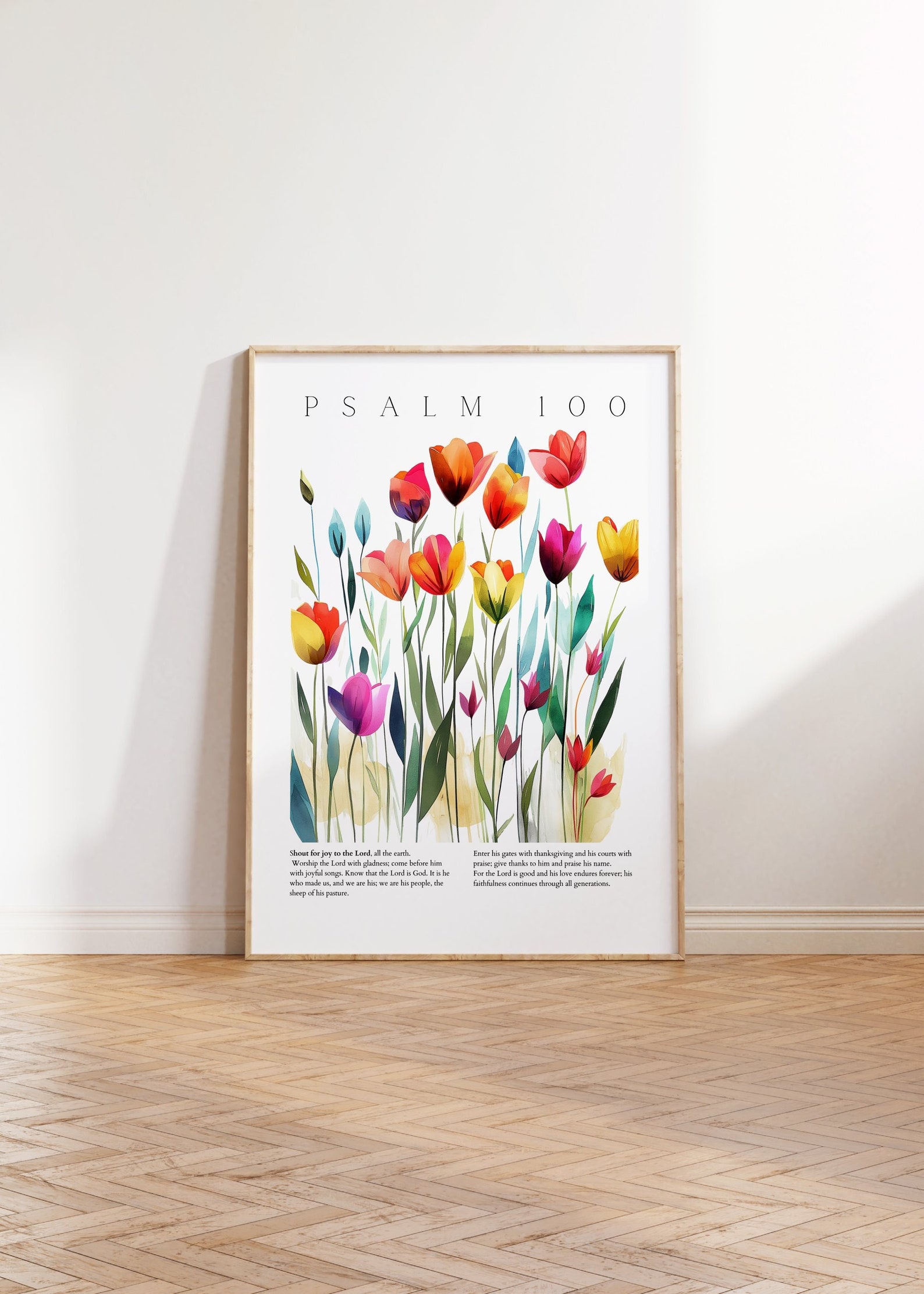 Psalm 100 Bible Verse Wall Art, Spring Floral Print, Christian Modern ...