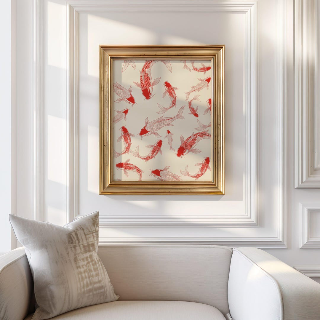 Red Koi Fish Wall Art Japanese Aesthetic Print Vintage Fish Artwork ...