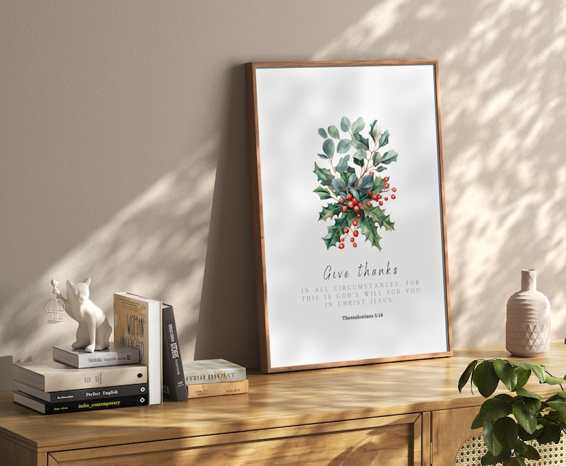 Thessalonians 5:18 Holy Flowers Bible Verse Wall Art | Thanksgiving ...