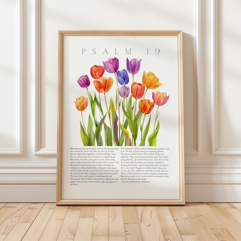 Floral Bible Verse Wall Art Psalm 19 Tulip Print Boho Nursery Decor ...