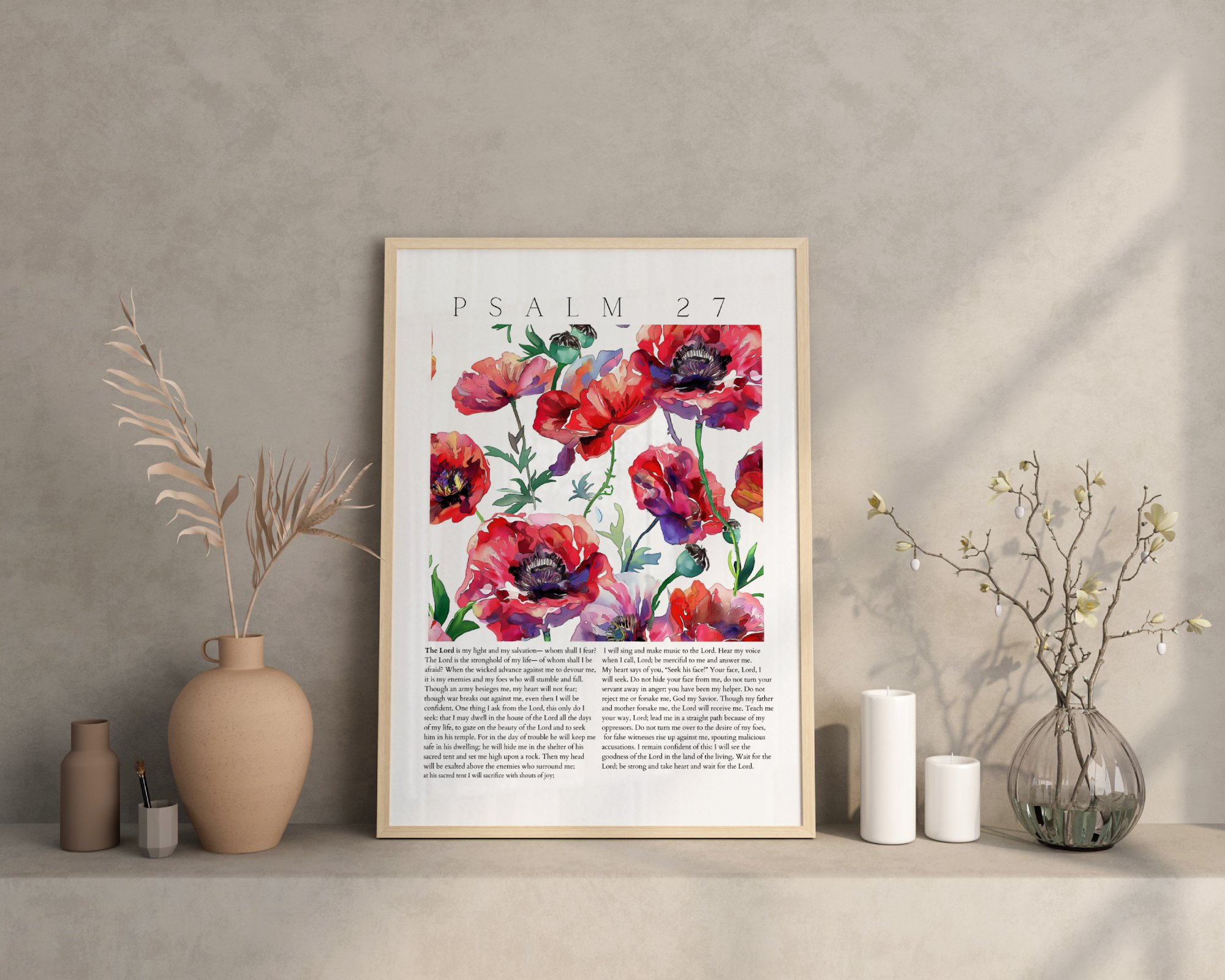 Psalm 27 Bible Verse Wall Art, Spring Floral Print, Christian Modern ...