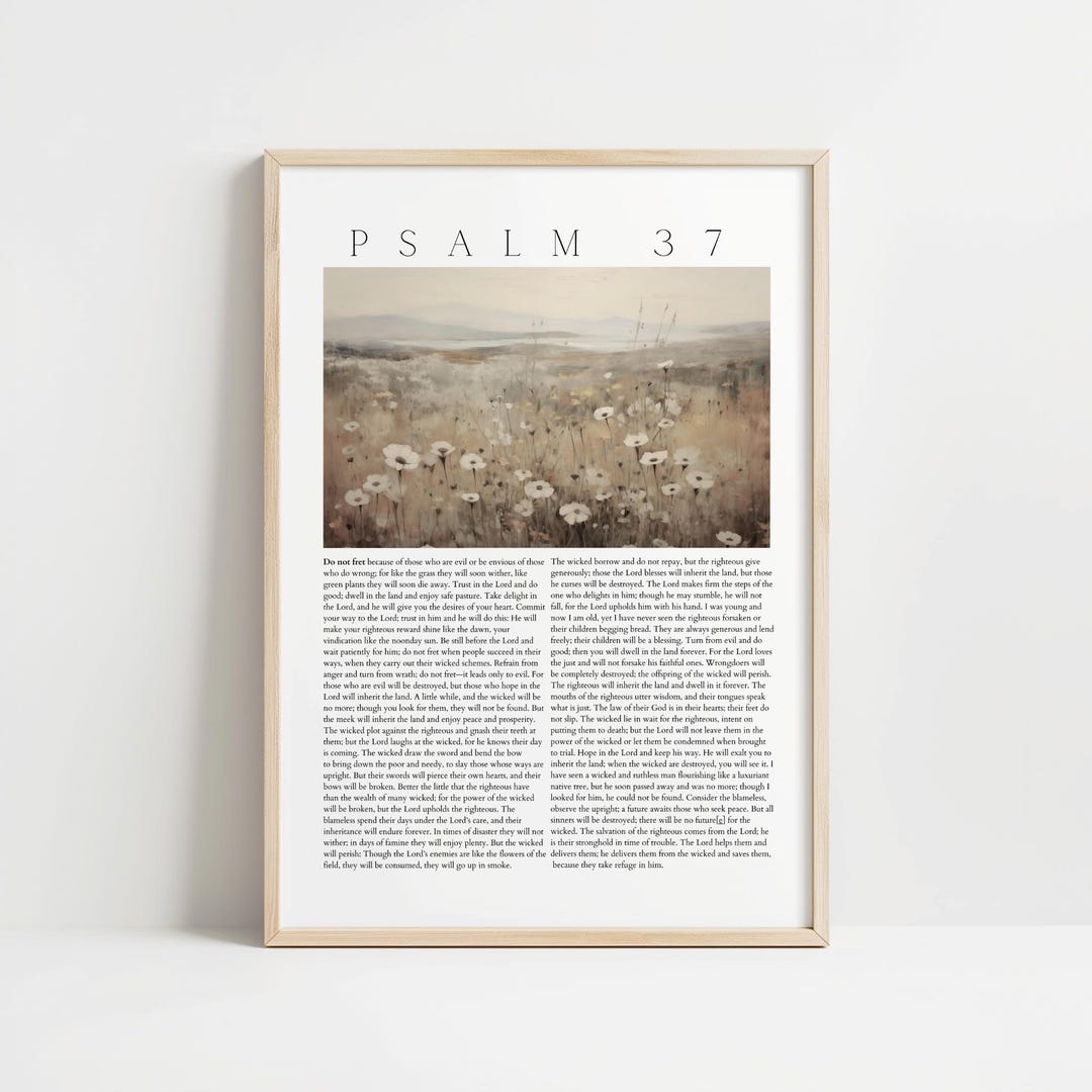 Psalm 37 Wall Art Printable, Vintage Bible Verse Poster, Country Field ...