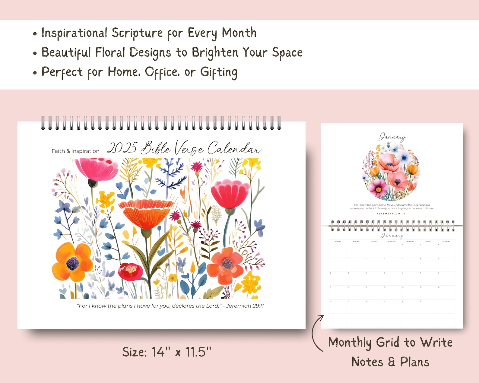 2025 Bible Verse Wall Calendar, Inspirational Floral Scripture ...