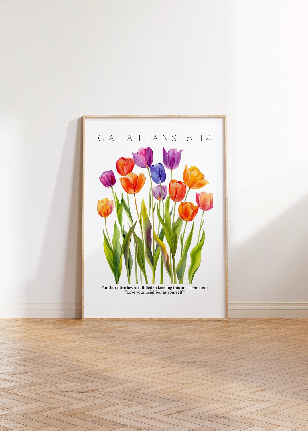 Galatians 5:14 Bible Verse Wall Art, Spring Floral Print, Christian ...