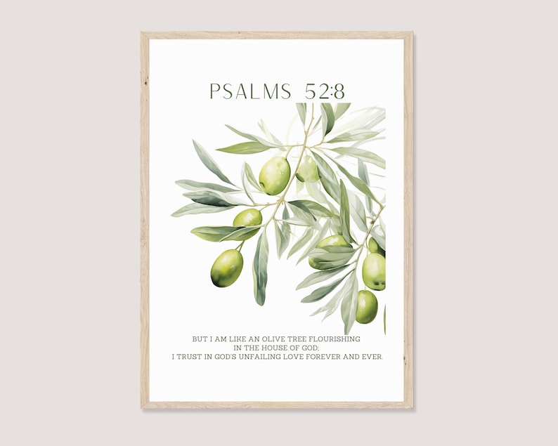 PSALMS 52:8 Olive Branch Bible Verse Print, Floral Scripture Art ...
