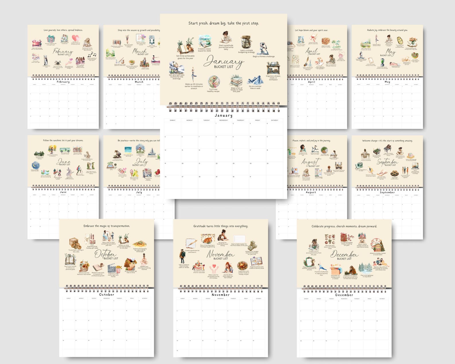 2025 Bucket List Wall Calendar Monthly Goals Planner, Motivational ...