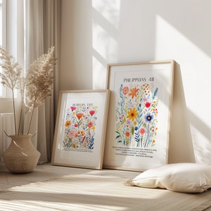 Elegant Floral Bible Verse Wall Art Set of 3 Scripture Quote Poster ...