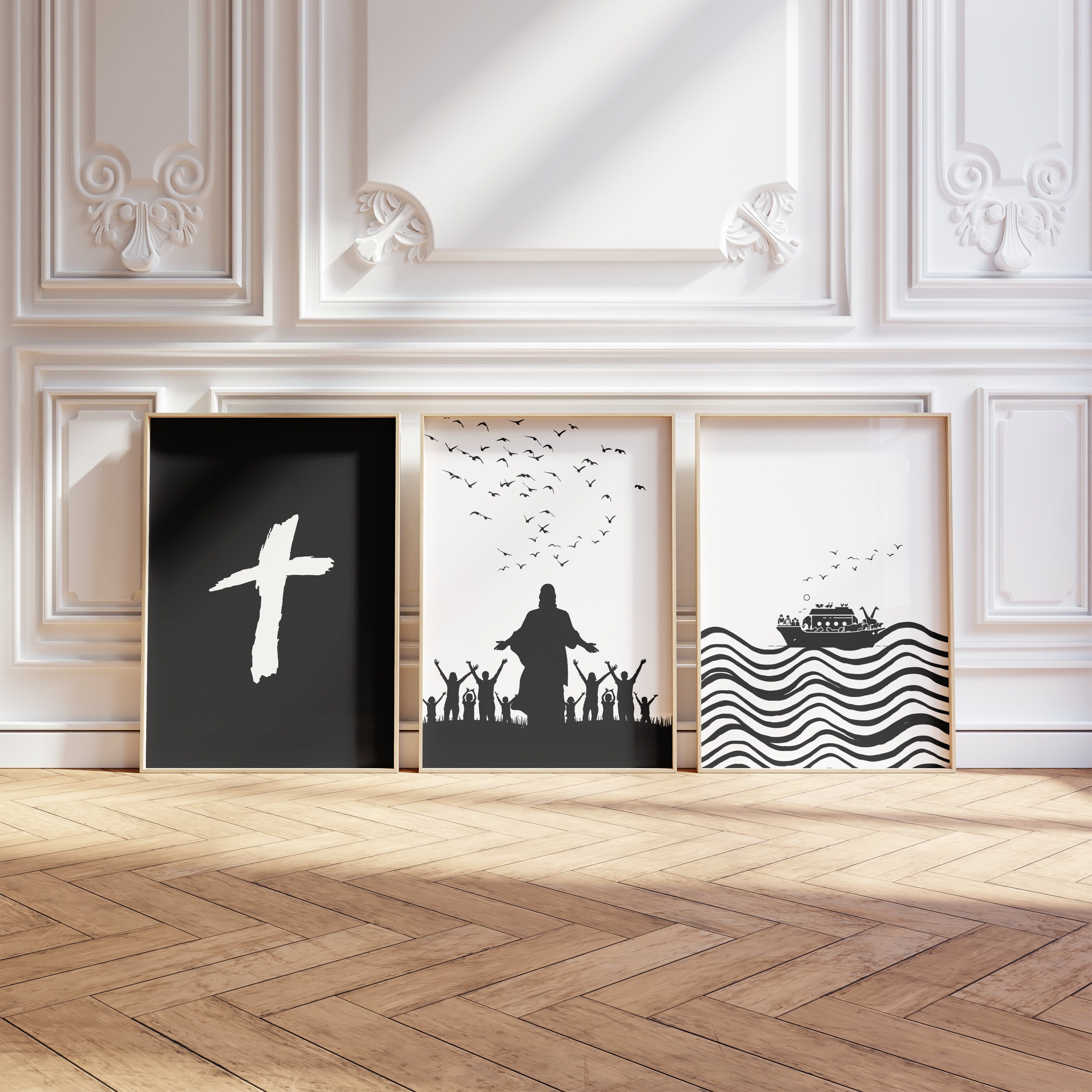 Set of 3 Modern Christian Wall Art, Abstract Mid-century Modern Print ...