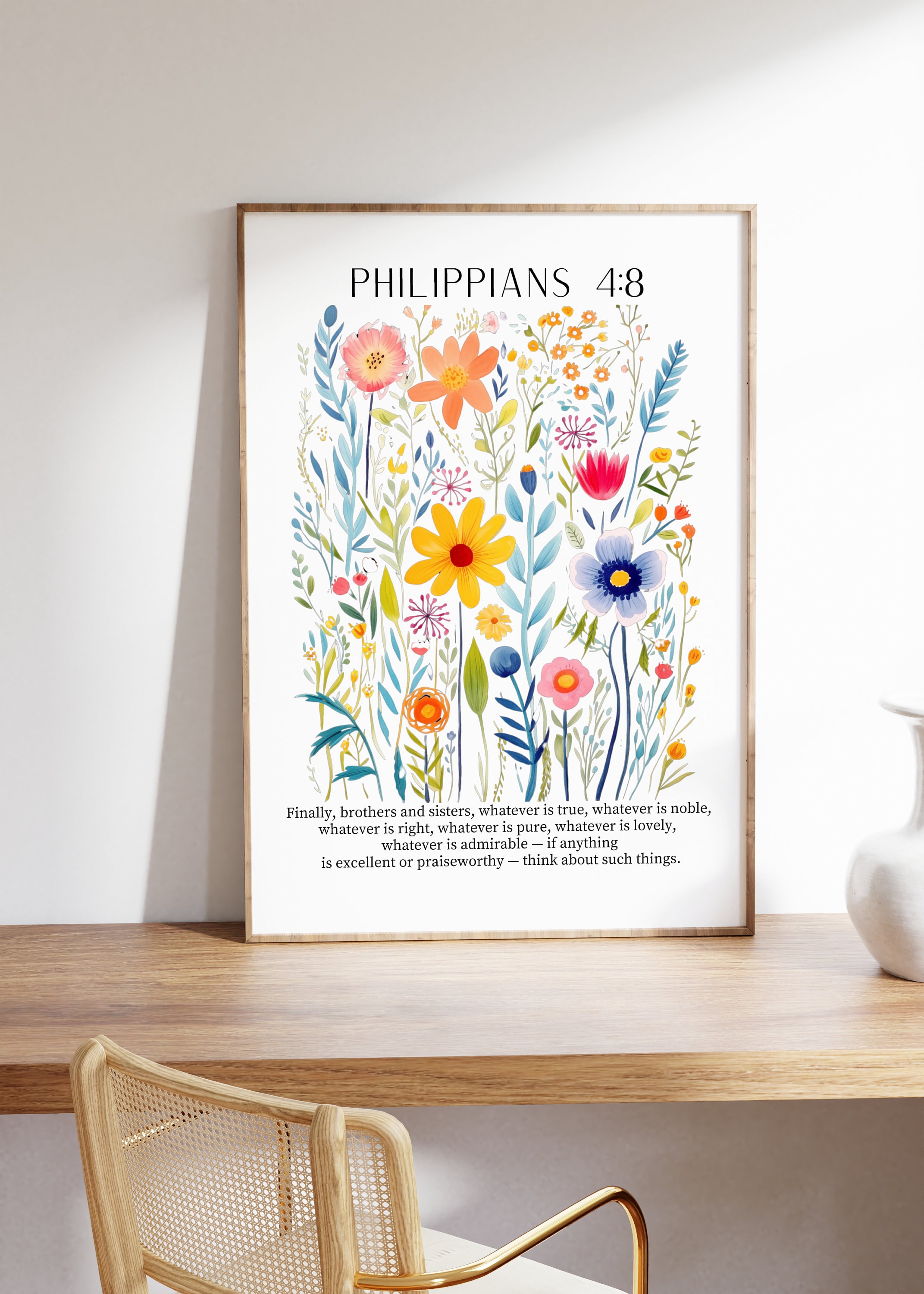 Set of 3 Bible Verse Wall Art, Digital Print, Colorful Flowers Wall Art ...