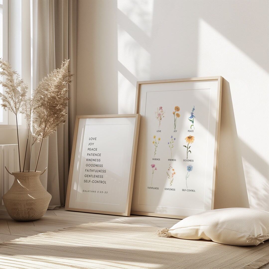 Fruit of the Spirit Galatians 5:22-23 Set of 2 Floral Scripture Art ...