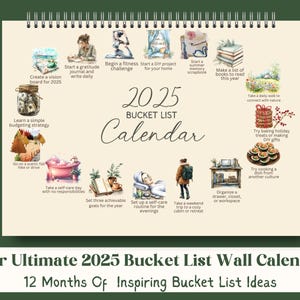 2025 Bucket List Wall Calendar | Monthly Goals Planner, Motivational ...